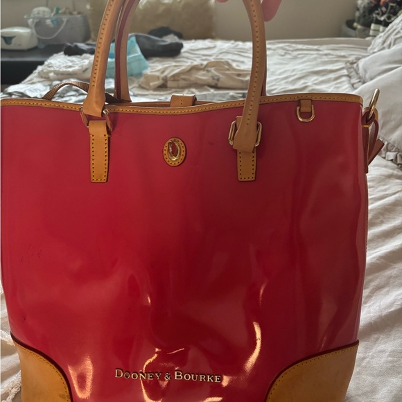 Dooney & Bourke | Bags | Dooney Bourke Red And Tan Tote Bag | Poshmark